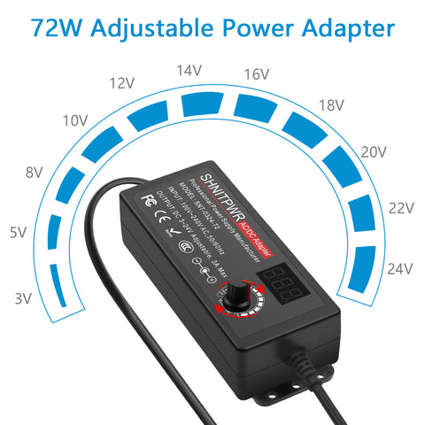 SHNITPWR 3V ~ 24V 3A 72W Power Supply Adjustable DC 3V 5V 6V 9V 12V 15V 16V 18V 19V 20V 24V ...
