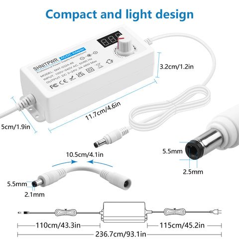 SHNITPWR Universal AC Adapter 3V~24V 2A 48W Adjustable Power Supply 100V-240V AC to DC 3V 5V 6V ...